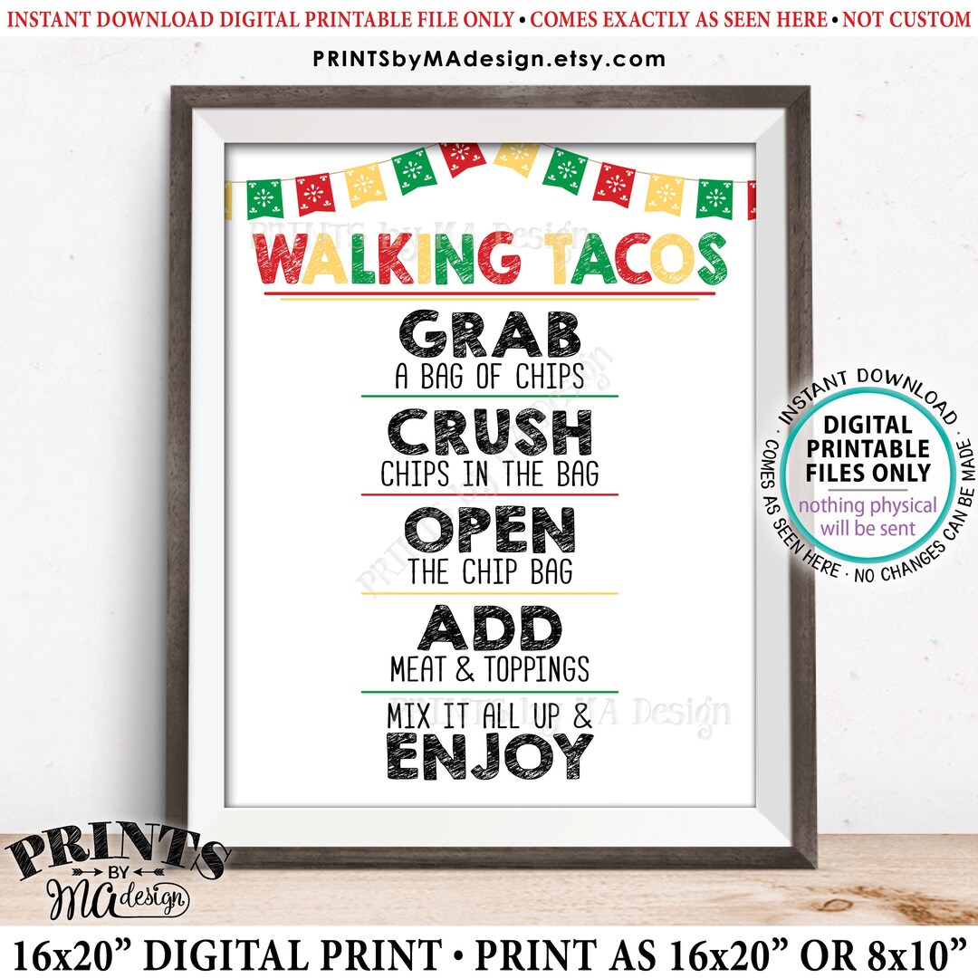 Walking Tacos Sign, Taco Bar Sign, Cinco De Mayo Fiesta, PRINTABLE 8x10 ...