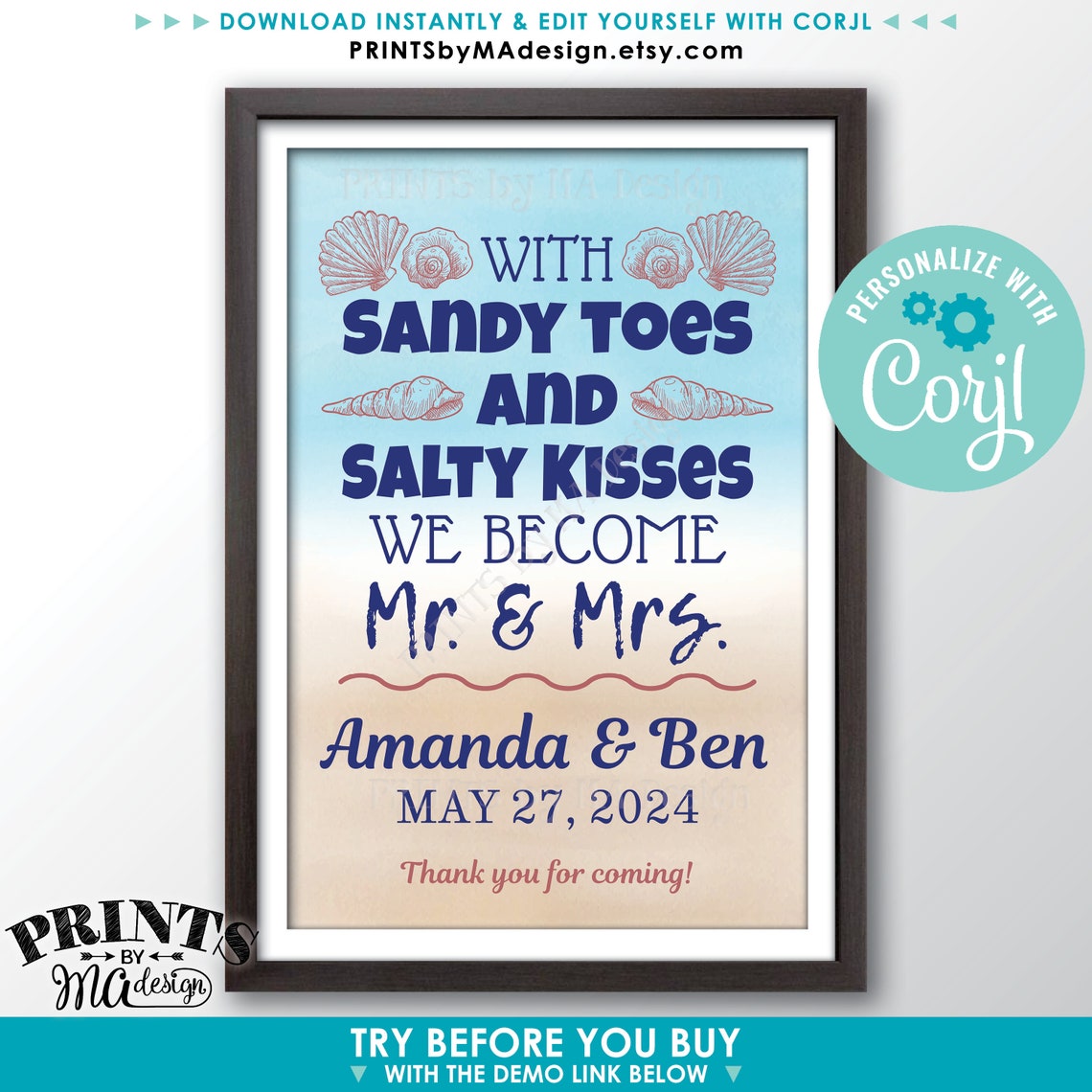 Beach Wedding Sign Sandy Toes and Salty Kisses We Become Mr & | Etsy