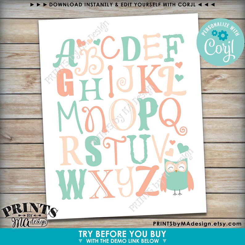 Owl Themed Alphabet Decor Nursery Decoration Baby Shower | Etsy