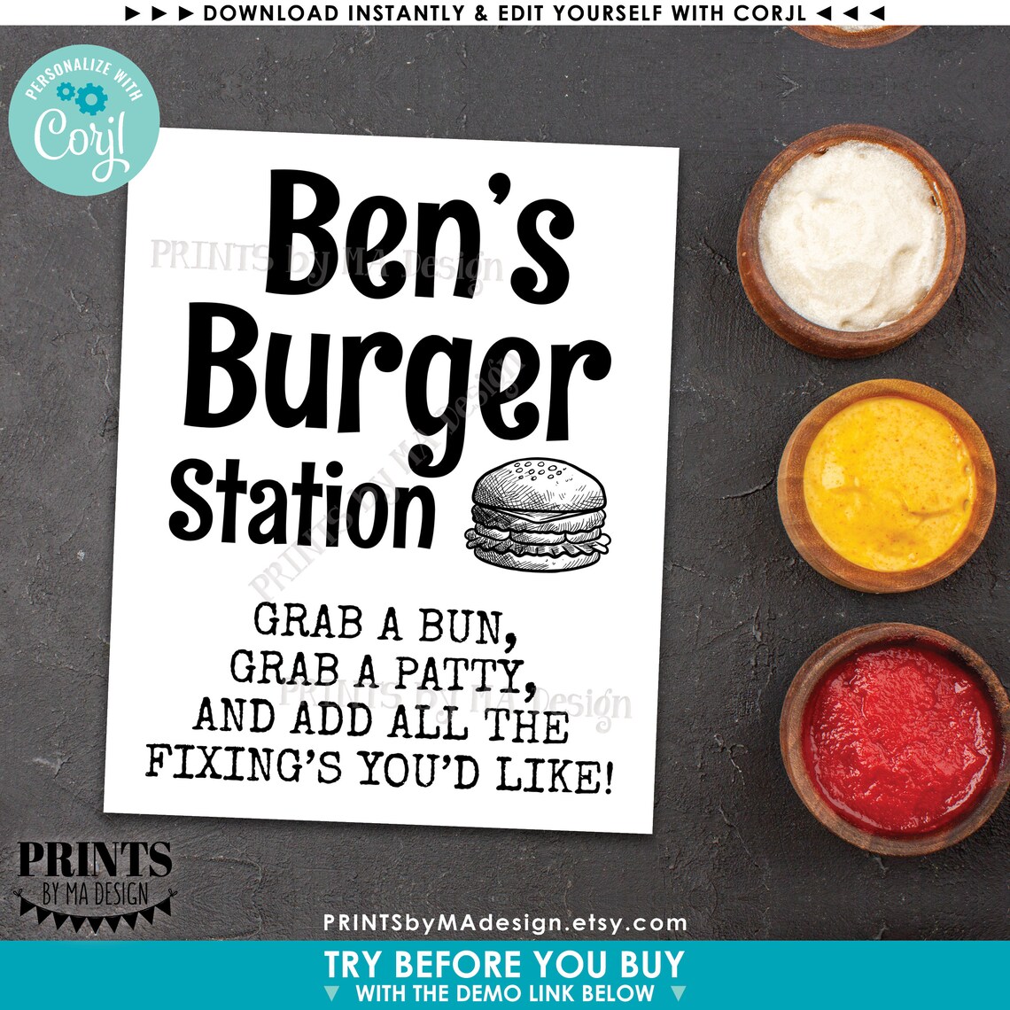 Editable Burger Sign, Custom Burger Bar Menu, Build Yourself a Burger ...