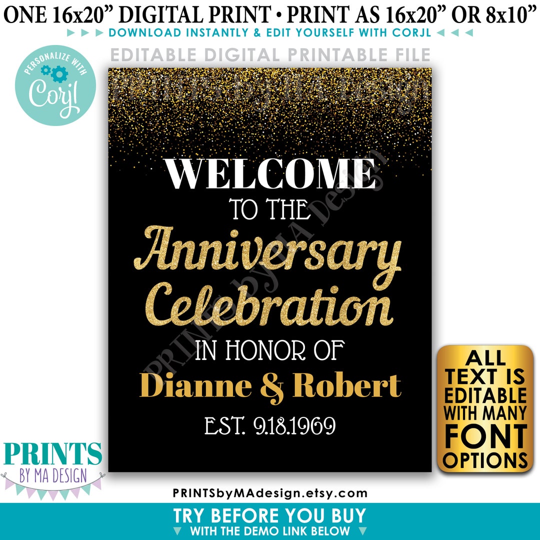 Anniversary Celebration Welcome Sign, Wedding Anniversary Gift ...