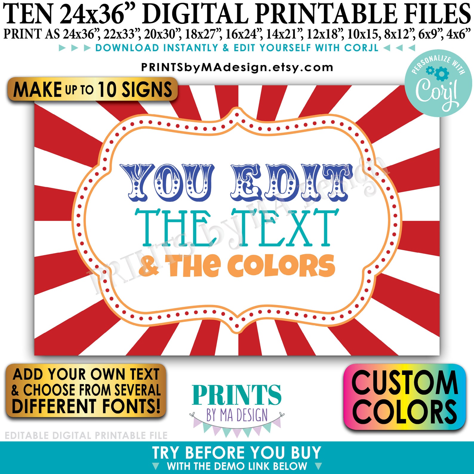 Custom Carnival Signs, Carnival Theme Party, Circus Birthday, Create up ...