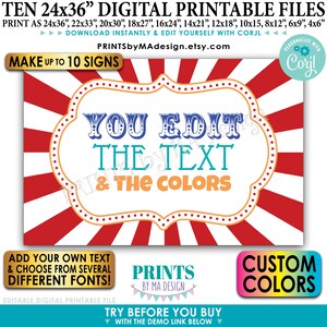 Custom Carnival Signs, Carnival Theme Party, Circus Birthday, Create up ...