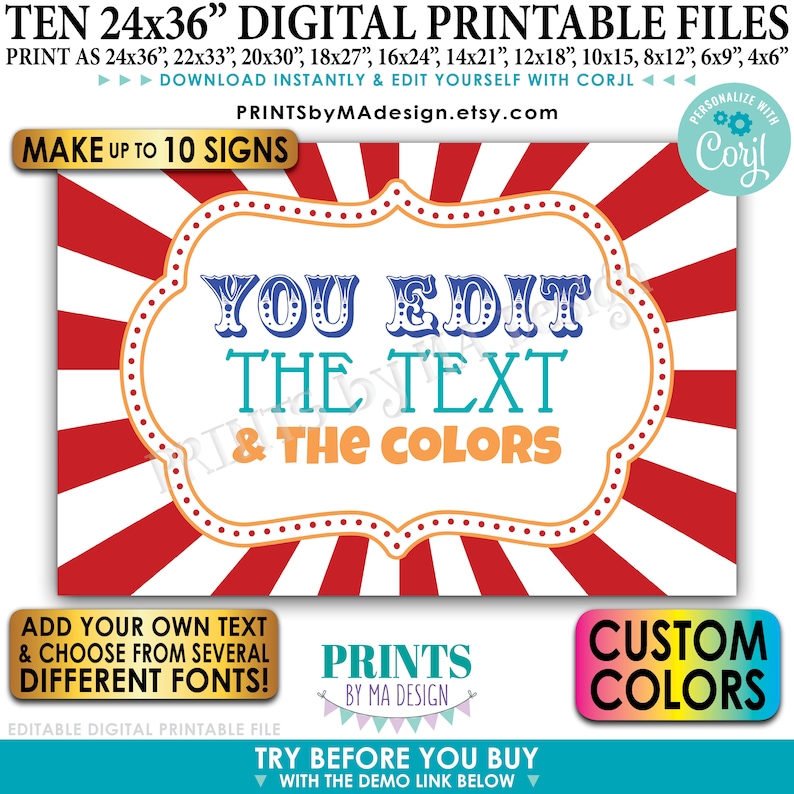 Custom Carnival Signs, Carnival Theme Party, Circus Birthday, Create up ...