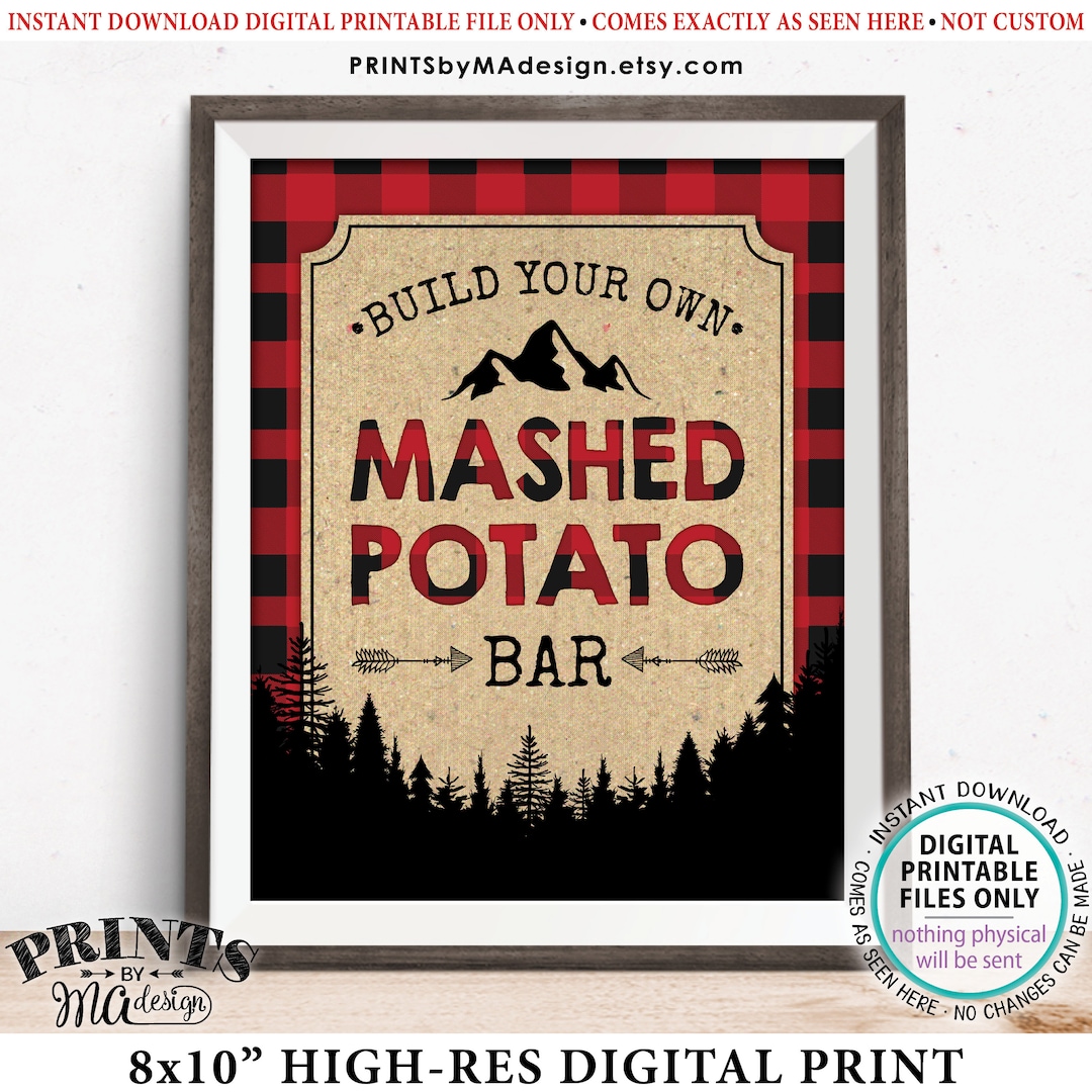 Mashed Potato Bar Sign, Build Your Own Mashed Potatoes Sign, Red ...