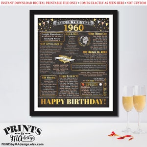 Back in the Year 1960 Birthday Sign, Flashback to 1960 Poster Board, 60 ...