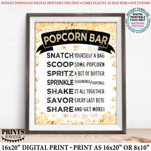 Popcorn Bar Sign, Make Your Own Popcorn Directions, Movie Theater ...