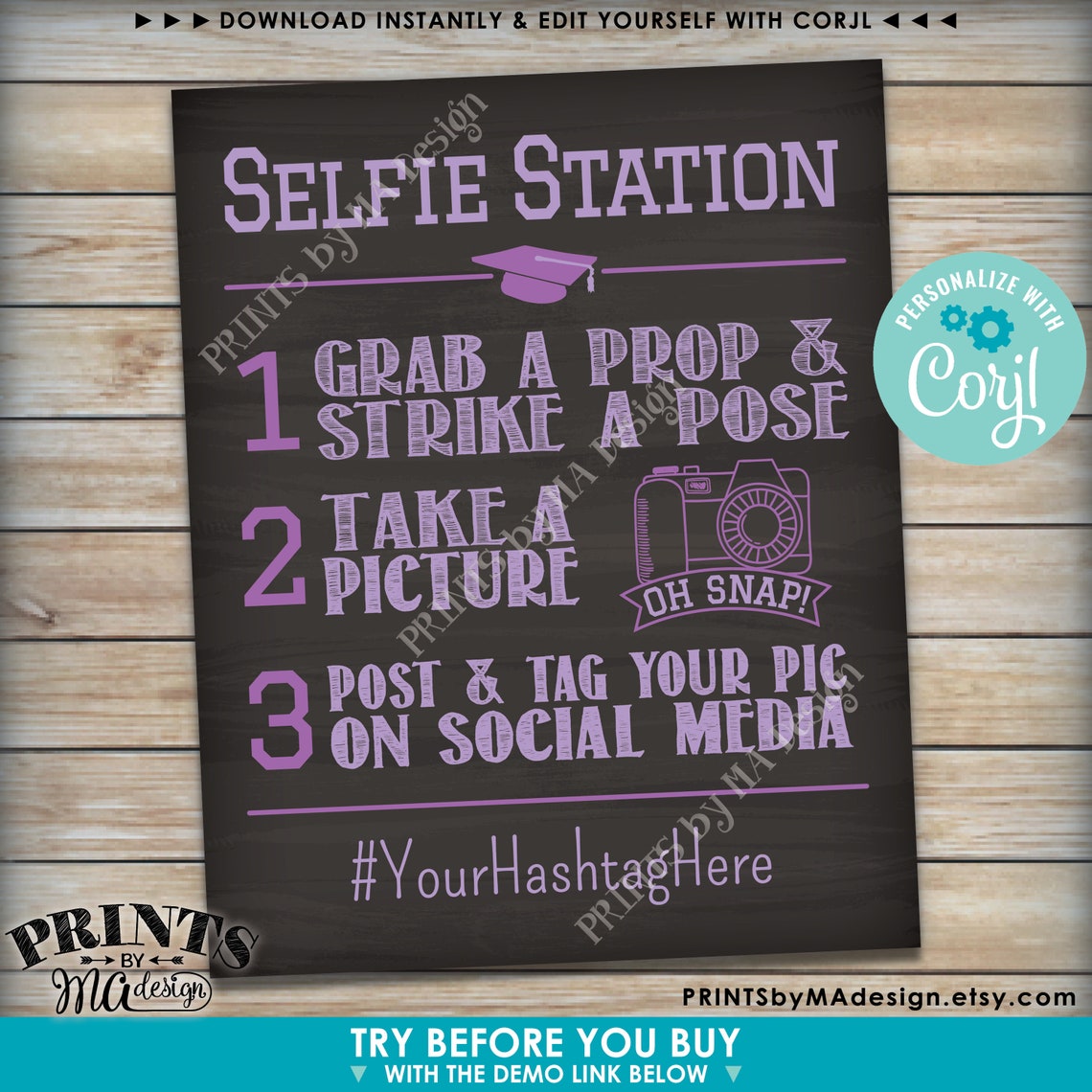 Graduation Selfie Station Hashtag Sign PRINTABLE 8x10/16x20 - Etsy