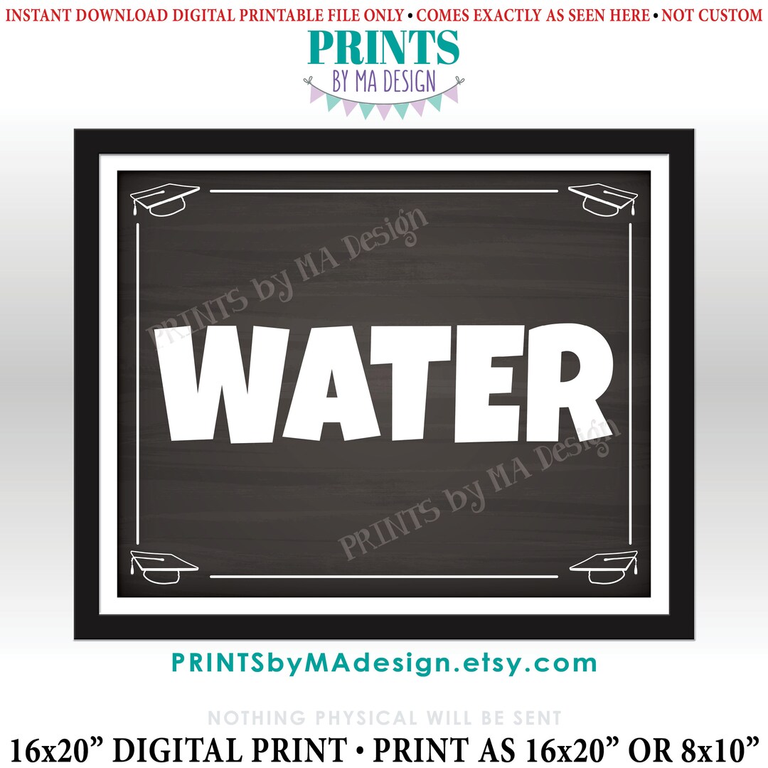 Water Sign, Graduation Party Beverage Station, Grad Decoration, Drinks ...