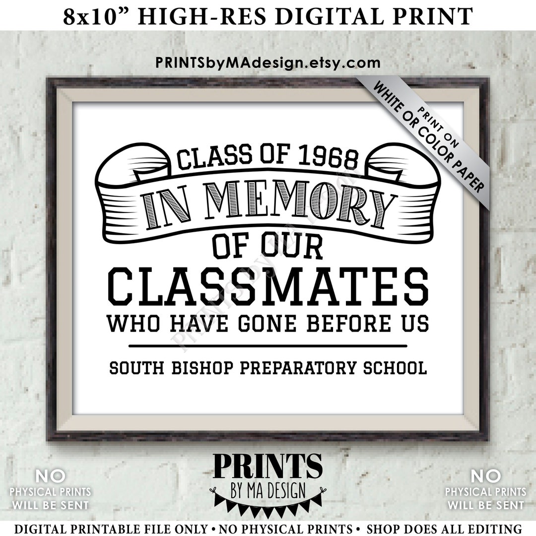 In Memory Sign for Reunion Memorial, in Memoriam of the Classmates Who ...