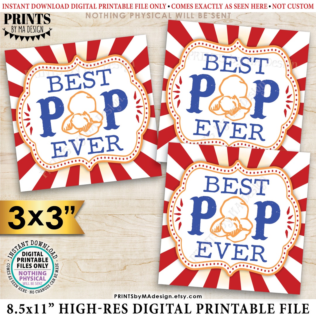 Best Pop Ever Popcorn Tags, Carnival Father's Day Gift Cards Popcorn ...