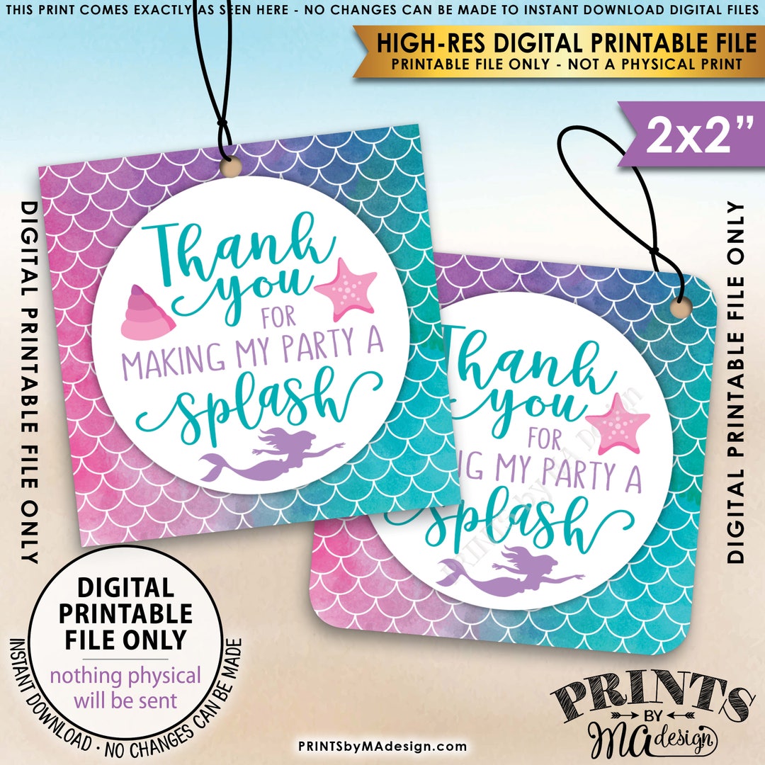 Mermaid Party Thank You Tags, Birthday Party, Under the Sea Watercolor ...