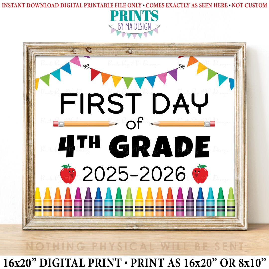 First Day of School Sign, Fourth Grader, Starting 4th Grade Four, 2025 ...