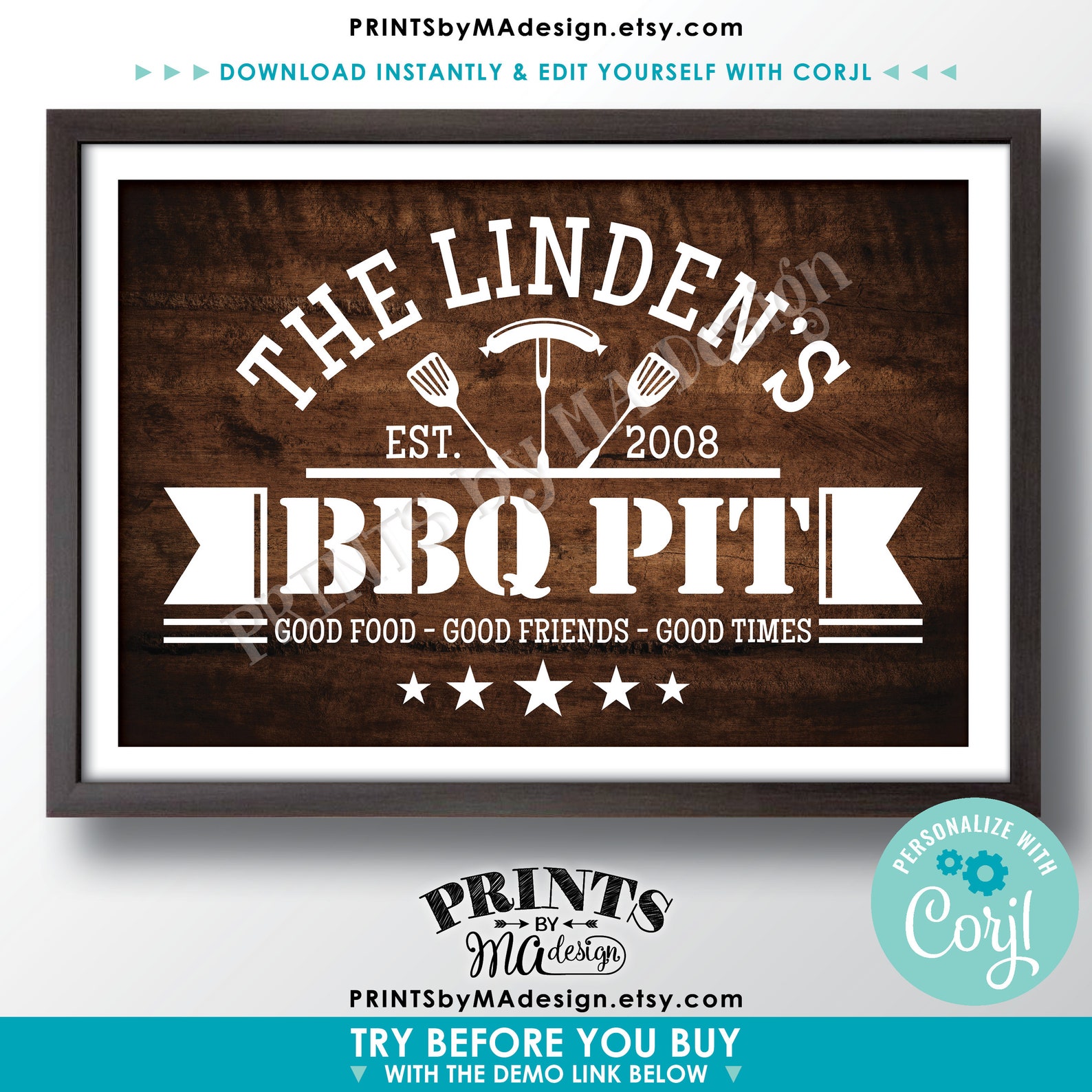 Editable BBQ Sign Backyard Barbecue Barbie Grill Smokehouse | Etsy