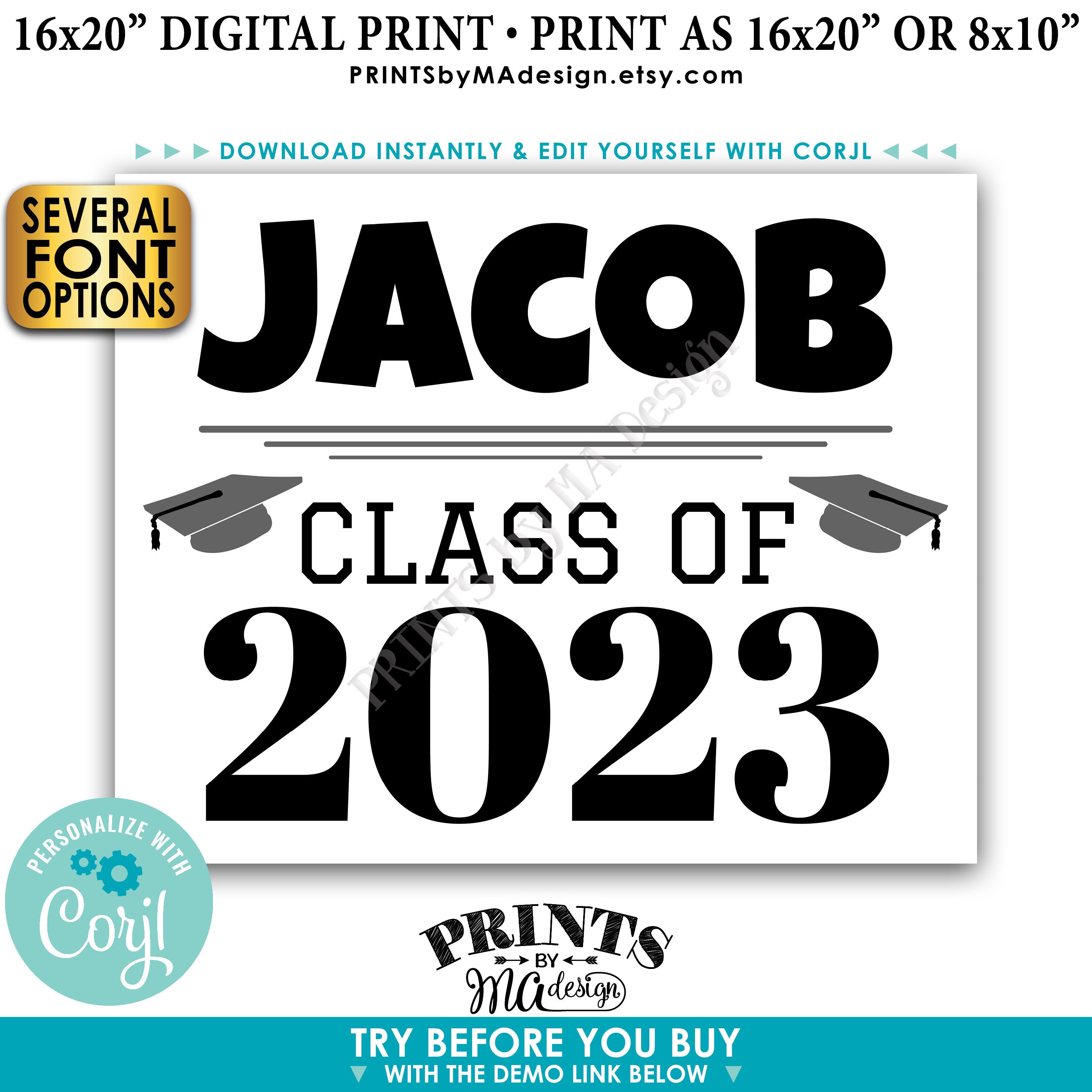 Class of Sign High School or College Grad Custom PRINTABLE - Etsy