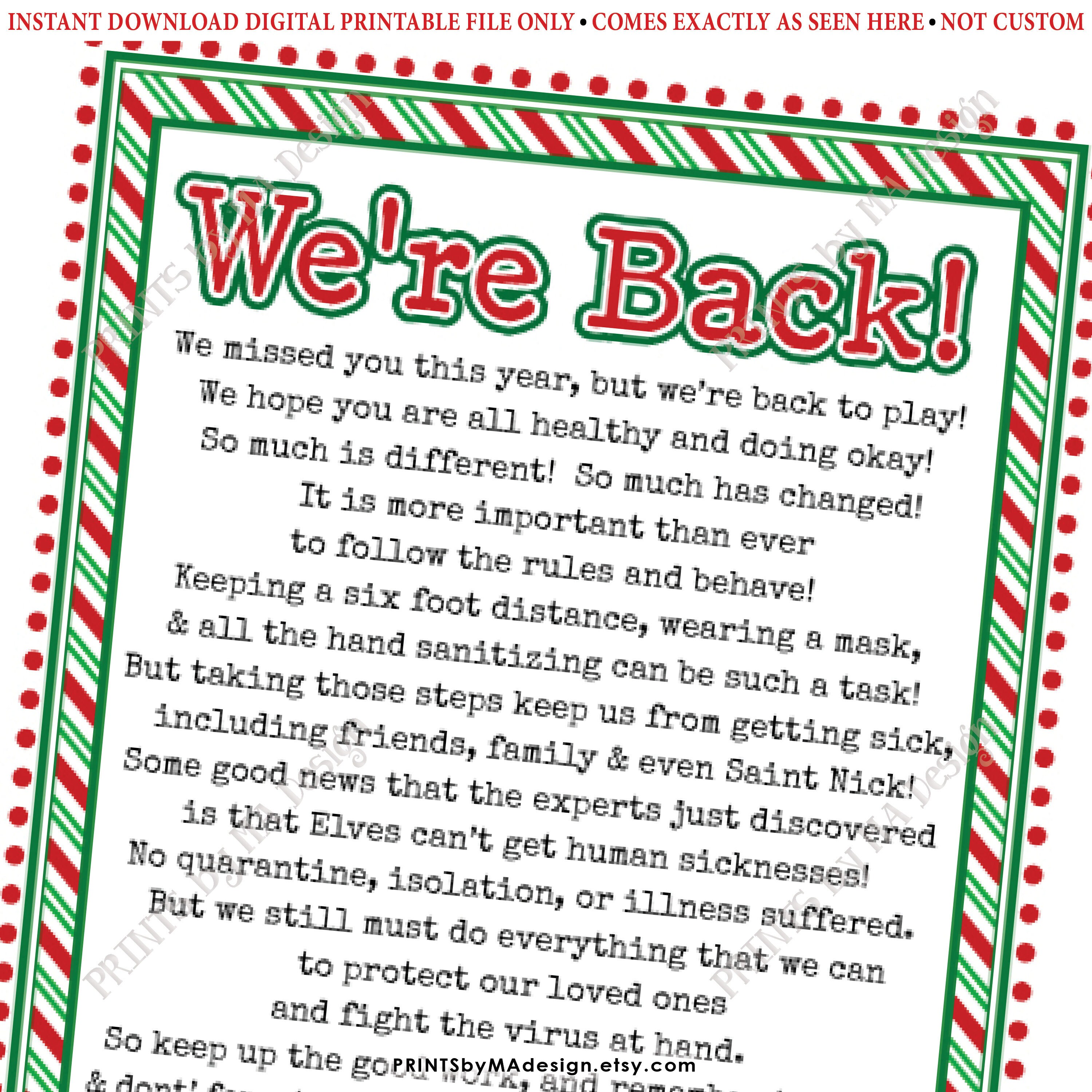 Elf Welcome Back Letter We re Back Quarantine Isolation Keep Santa 