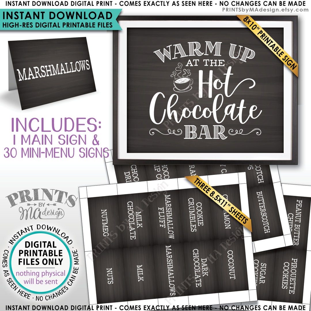 Hot Chocolate Bar Kit, Build Your Own Hot Cocoa Ingredients Labels ...
