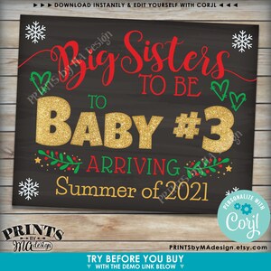 Baby #3 Christmas Pregnancy Announcement, Big Sisters to Third Child ...