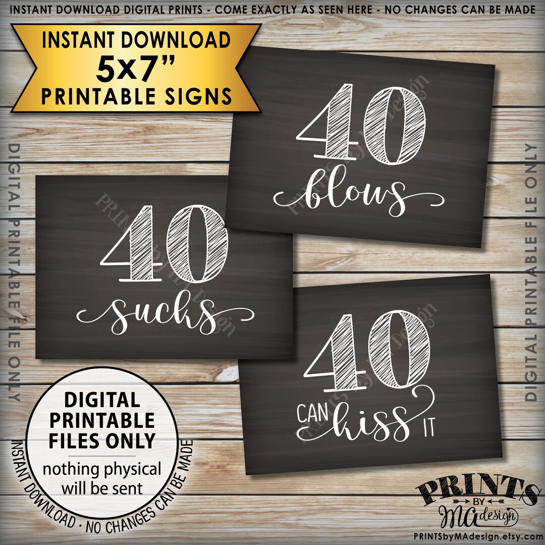 40th Birthday Signs, 40 Sucks 40 Blows 40 Can Kiss It, Fortieth ...