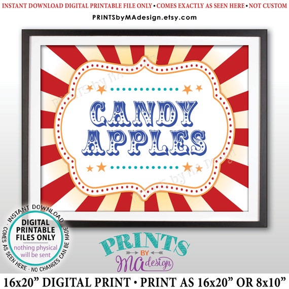 Carnival Candy Apples Sign Circus Candied Apple Station - Etsy