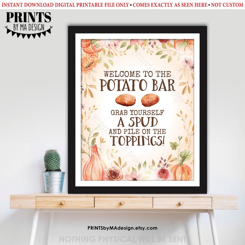 Potato Bar Sign, Autumn Watercolor Style PRINTABLE 8x10/16x20” Potato ...