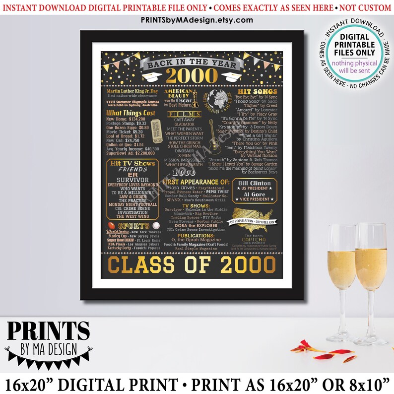 Class of 2000 Reunion Decoration Back in the Year 2000 Poster - Etsy