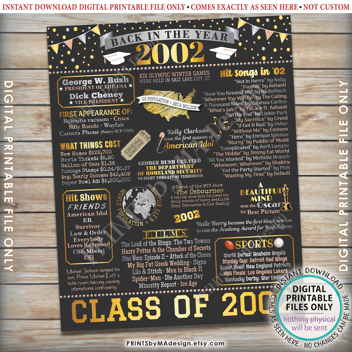 Class of 2002 Reunion Decoration Back in the Year 2002 Poster - Etsy