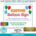Editable Balloons Sign, One Custom PRINTABLE 8x10/16x20 Landscape ...