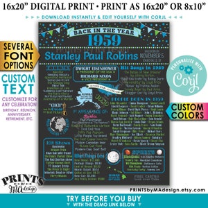 Back in 1959 Poster, Birthday Anniversary Reunion, Custom PRINTABLE ...