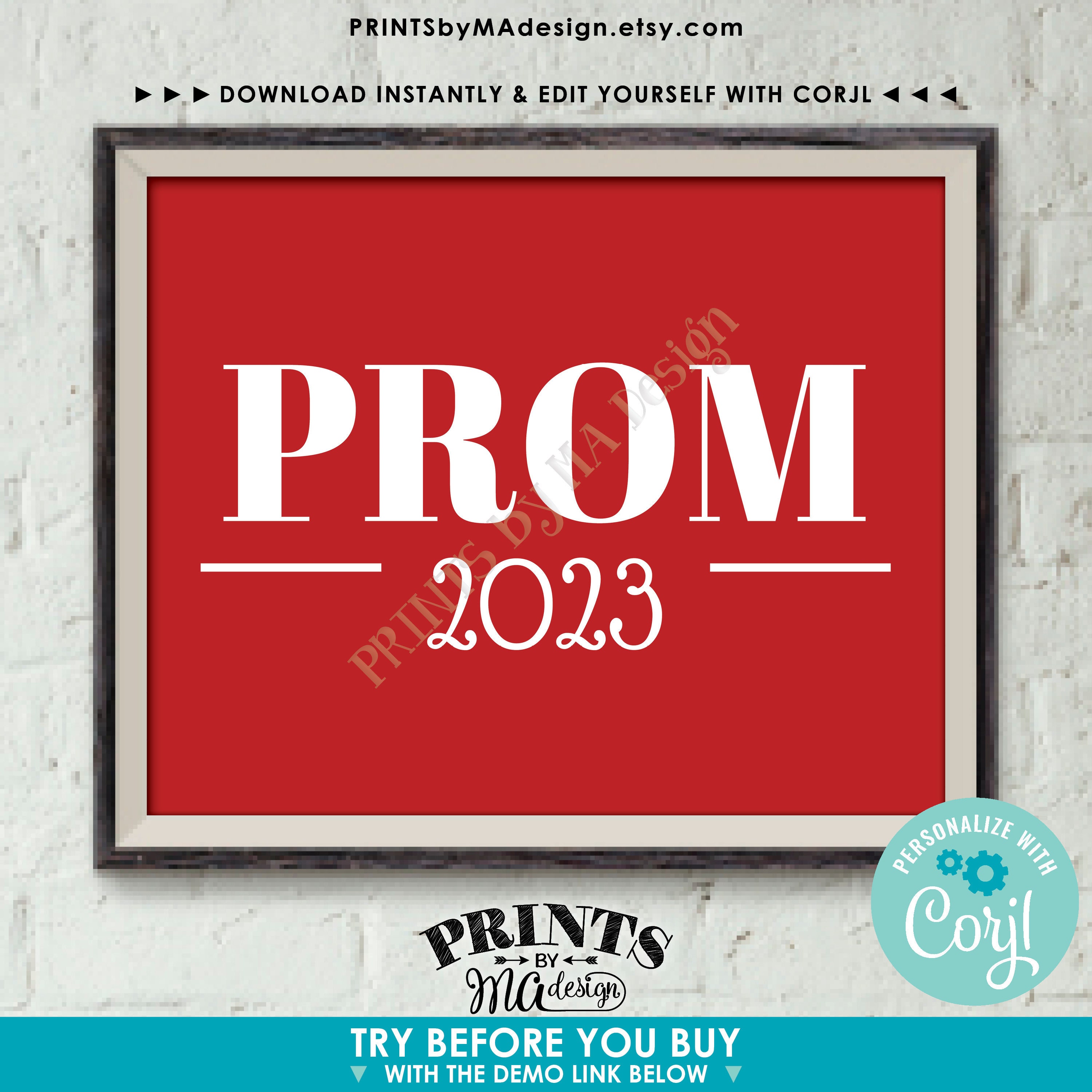 Prom Sign, High School Prom Decorations, Custom Year & Color, PRINTABLE ...