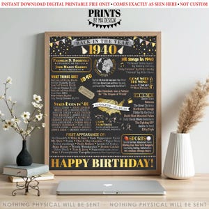 Back in the Year 1940 Birthday Sign, Flashback to 1940 Poster Board ...