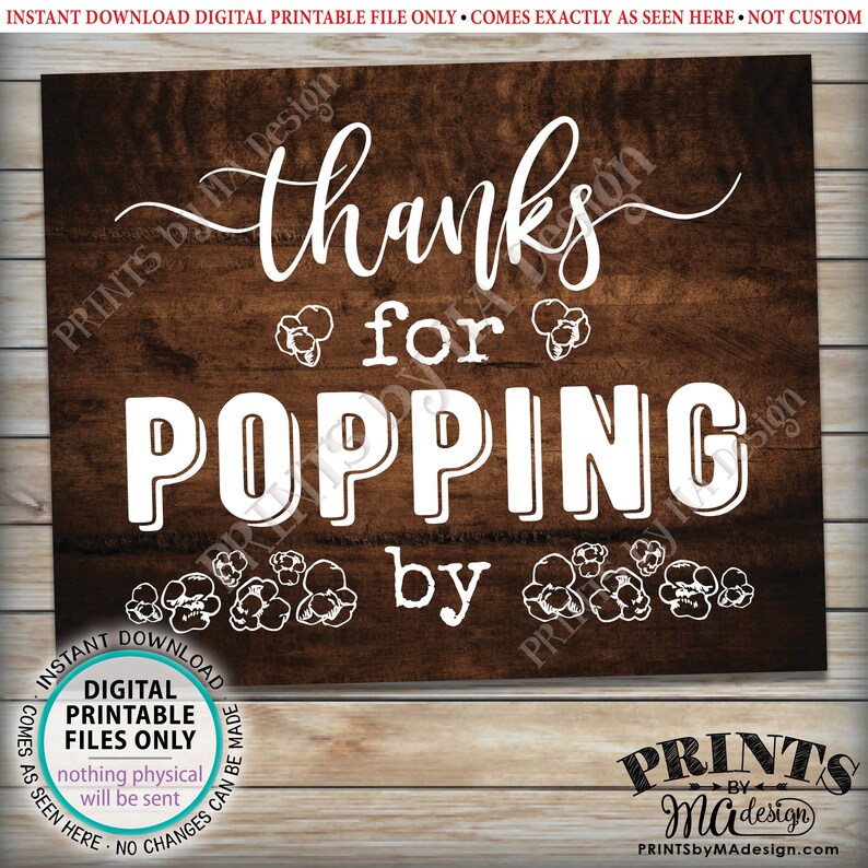 Thanks for Popping by Popcorn Sign Popcorn Bar PRINTABLE - Etsy