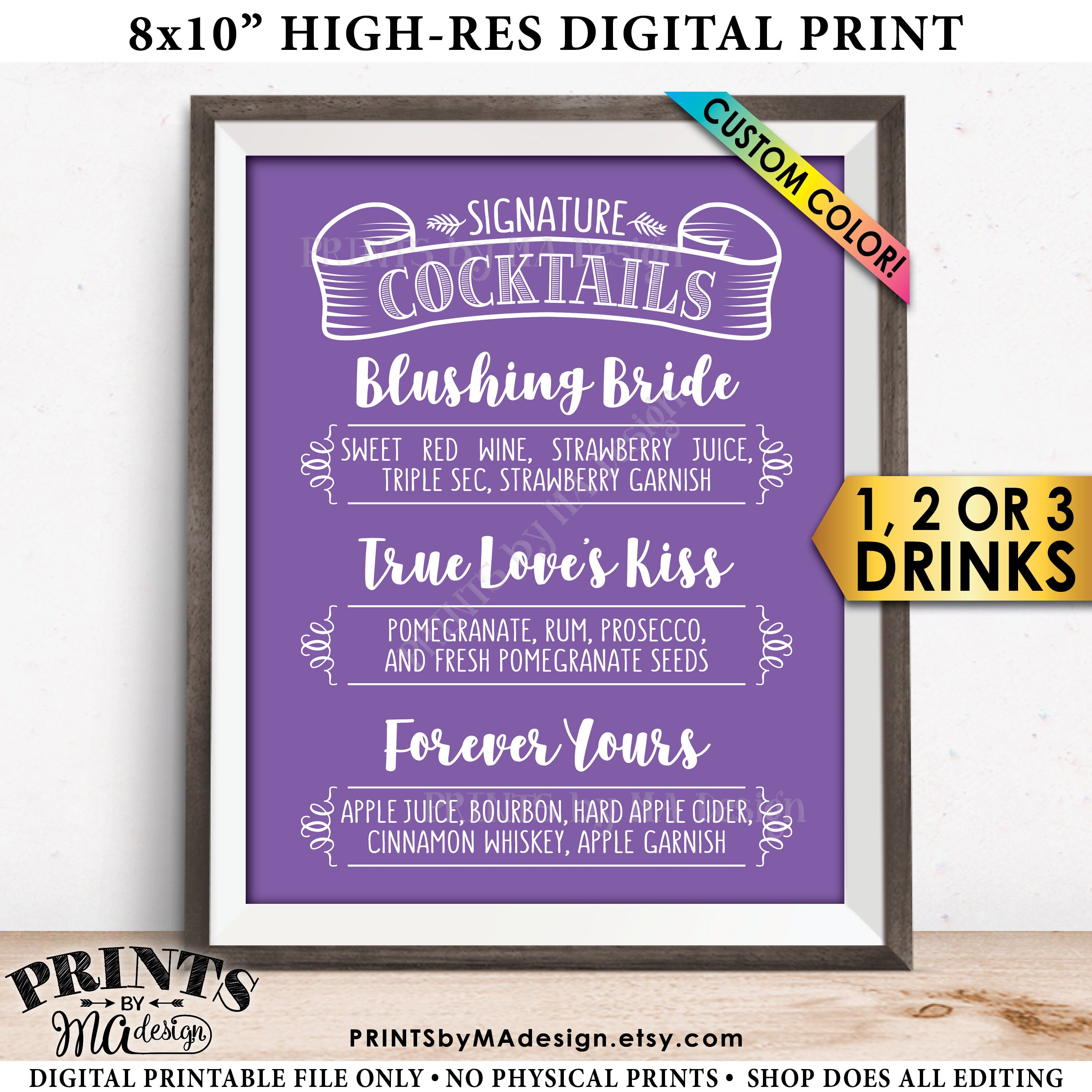 Signature Cocktails Sign, Signature Drink Sign, Wedding, Birthday ...