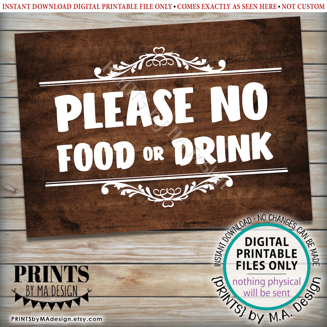 Please No Food or Drink Sign, Keep Food Out, PRINTABLE 5x7” Rustic Wood ...