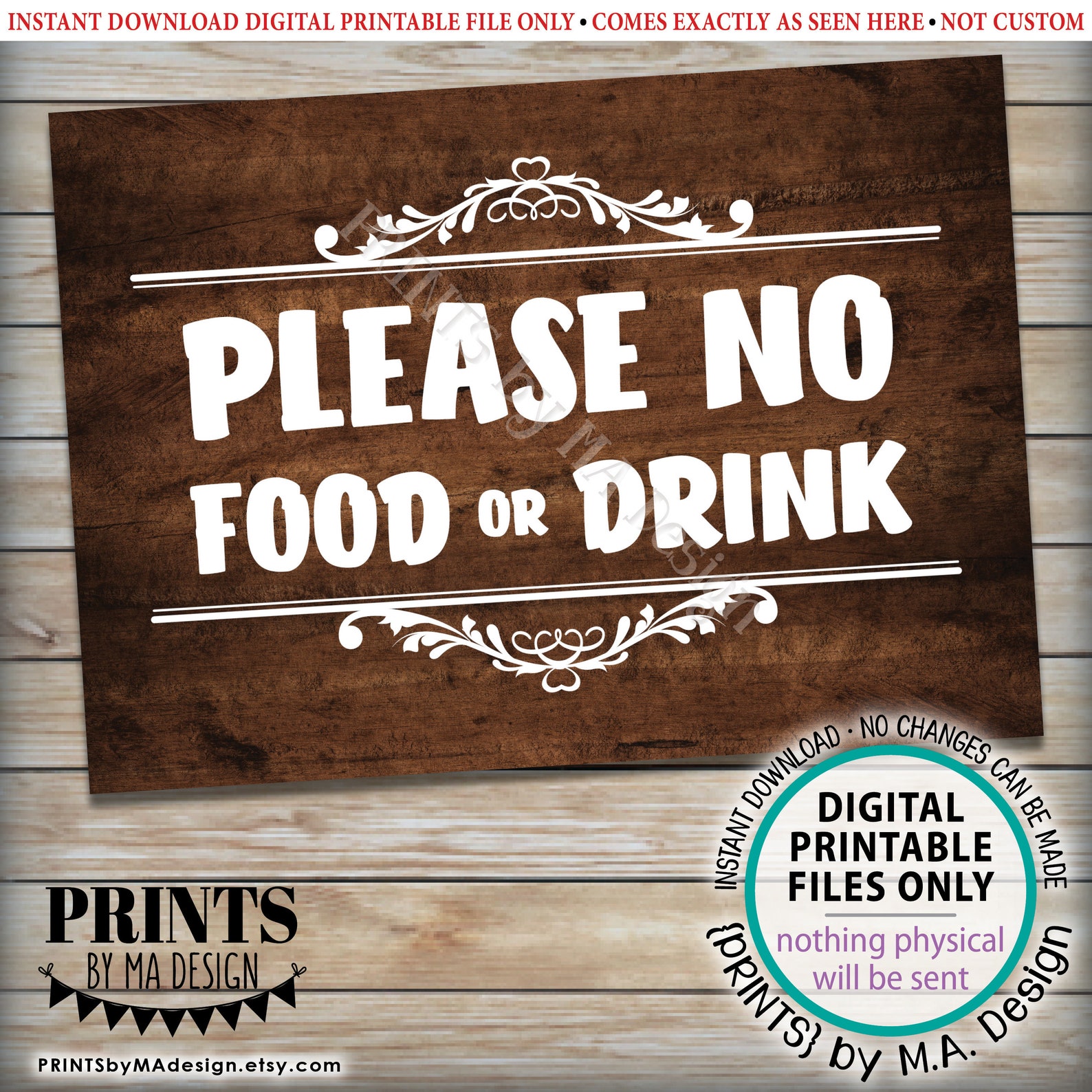 Please No Food or Drink Sign, Keep Food Out, PRINTABLE 5x7” Rustic Wood ...
