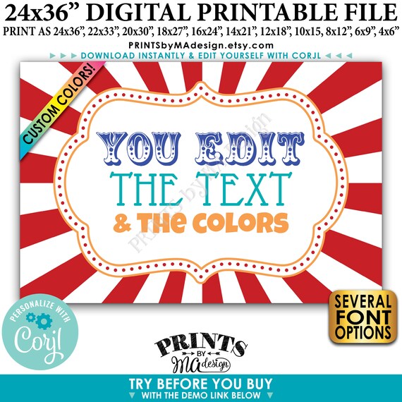 Editable Carnival Sign Carnival Theme Party Sign Circus | Etsy