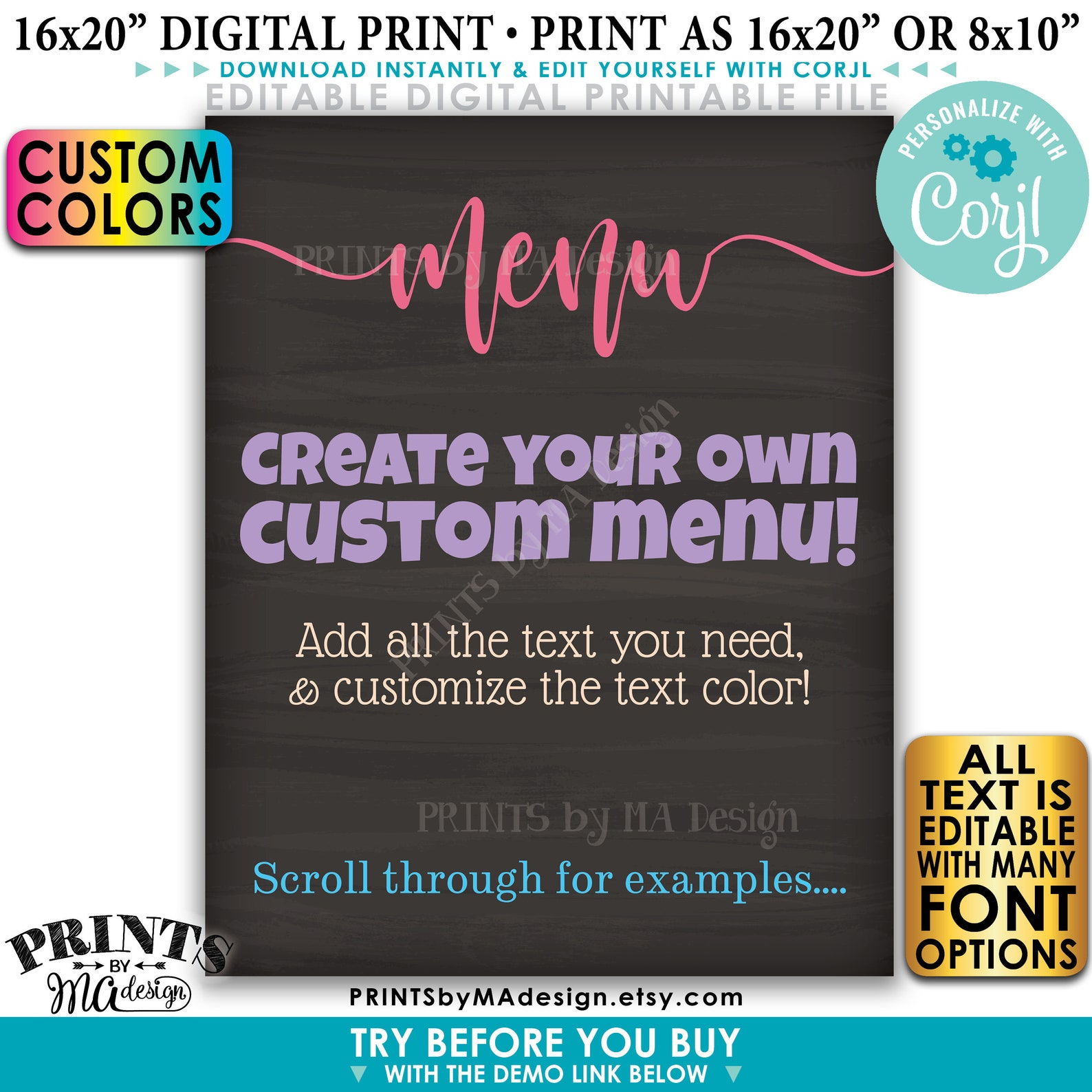 Editable Menu PRINTABLE 8x10/16x20 Chalkboard Style Sign - Etsy