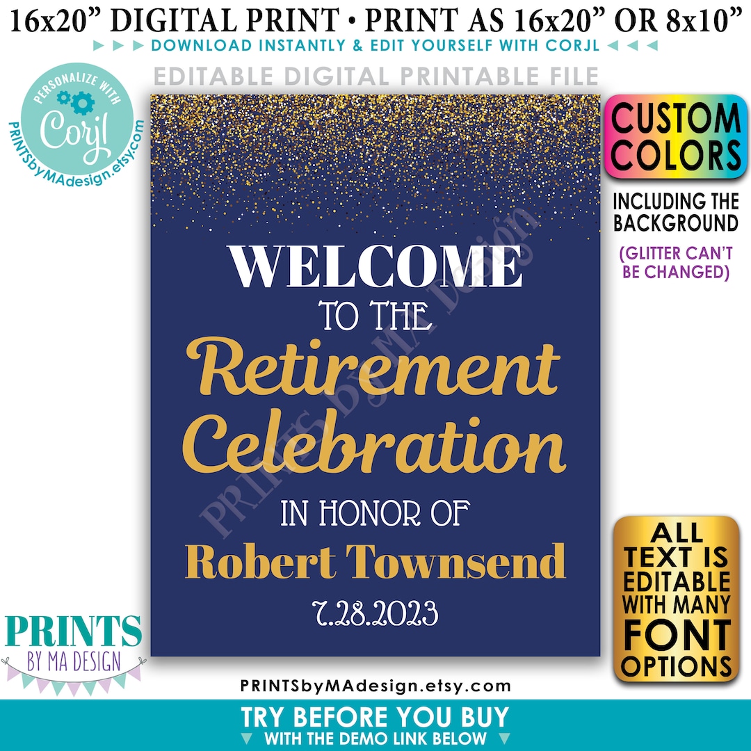 Editable Retirement Party Sign, Welcome to the Retirement Celebration ...