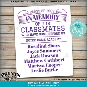 Reunion Memorial, in Memory of the Classmates Who Have Gone Before Us ...