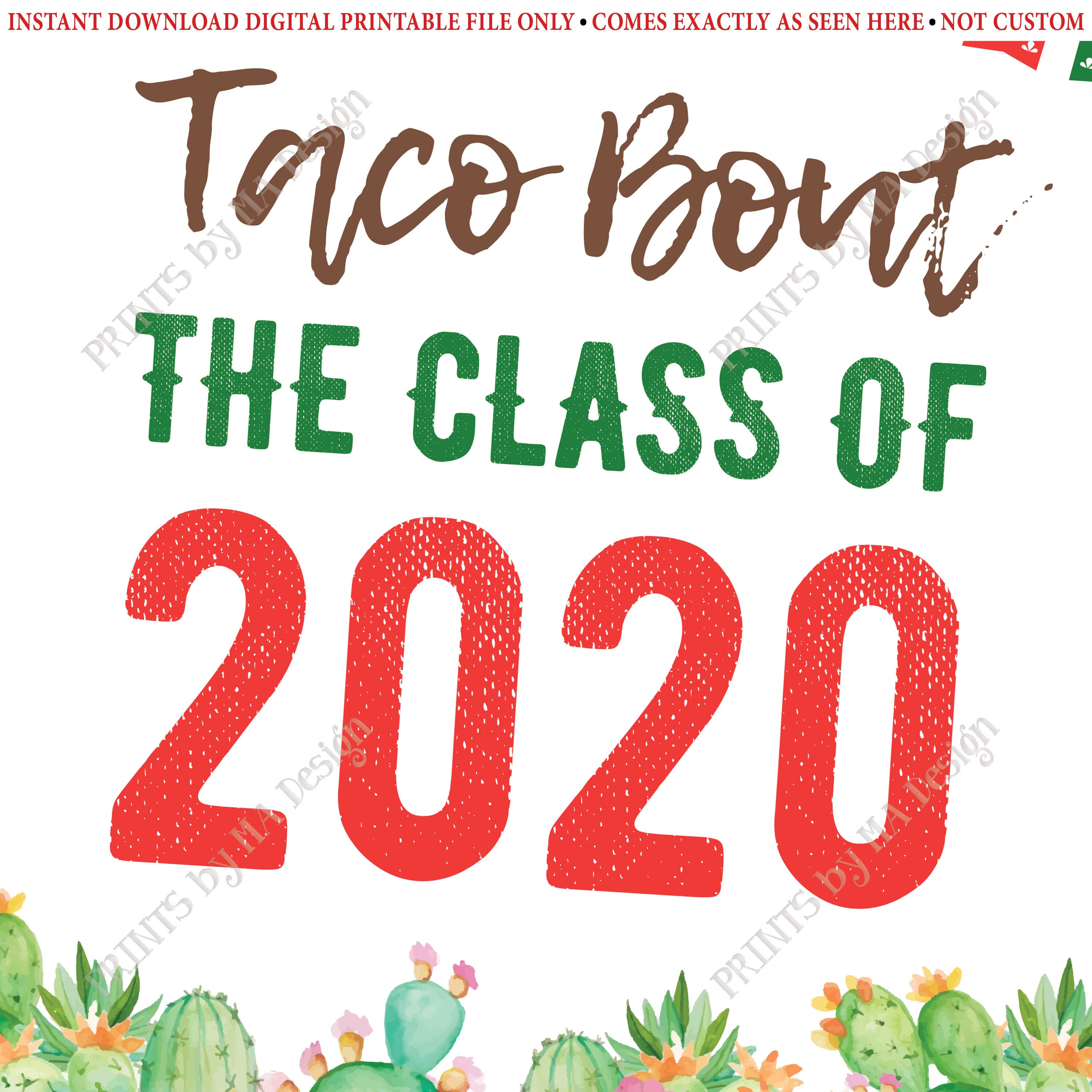 Taco Bout the Class of 2020 Graduation Party Sign, Cactus Themed ...