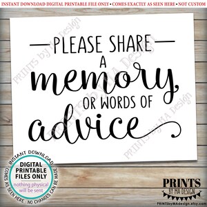 Share a Memory or Words of Advice Sign, Share Memories, Write a Memory ...