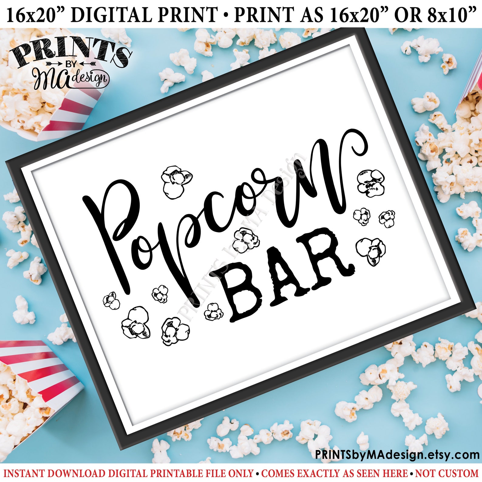 Popcorn Bar Sign PRINTABLE 8x10/16x20 Sign Instant Download | Etsy