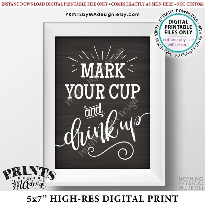 Mark Your Cup and Drink up Sign Write Your Name on a Cup - Etsy