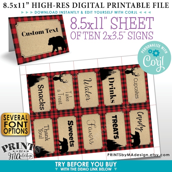 Lumberjack Place Cards Buffet Food Labels One PRINTABLE | Etsy