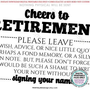 Cheers to Retirement Party Sign, Leave Your Wishes, Advice, Memory, Etc ...