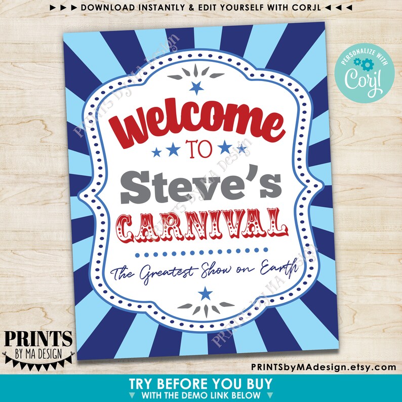 Carnival Welcome Sign, Welcome to the Carnival Theme Party Sign, Custom ...