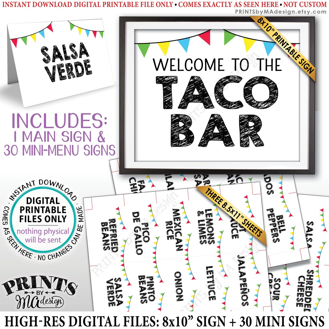 Taco Bar Sign and Labels, Taco Buffet, Build Your Own Taco Station ...