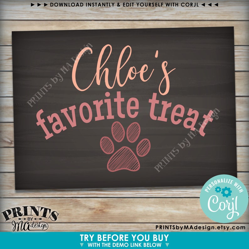 Editable Pet Paw Print Sign, Pet Treat Display, Custom PRINTABLE ...