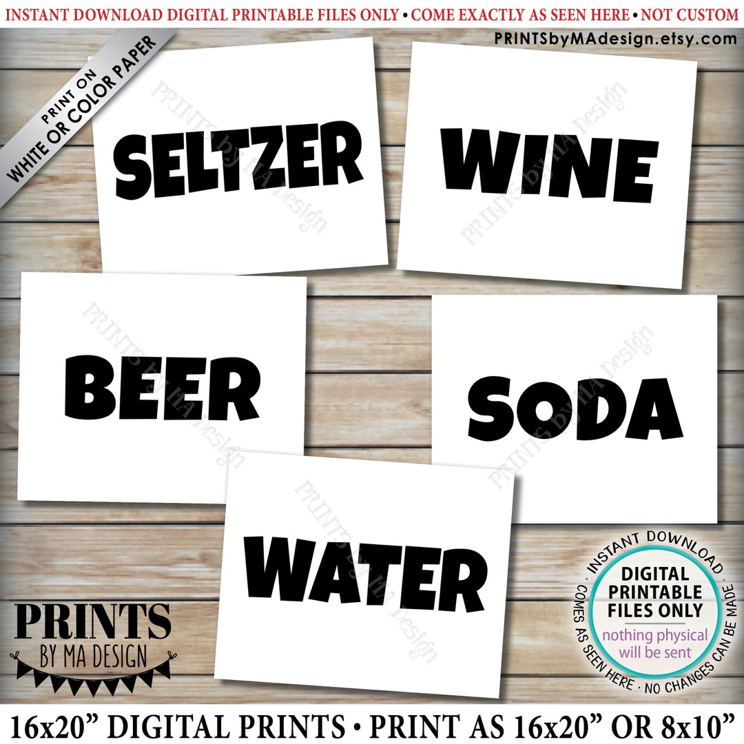 Beverage Signs, Drink Station Bundle Package, Soda, Water, Beer, Wine ...