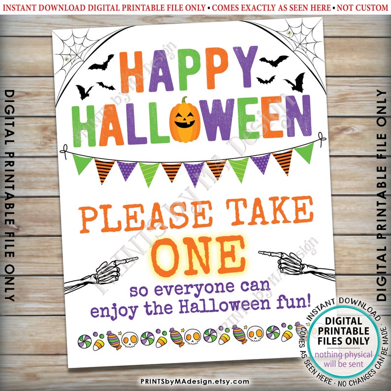 Please Take One Treat Sign, Happy Halloween Trick-or-treat Sign ...